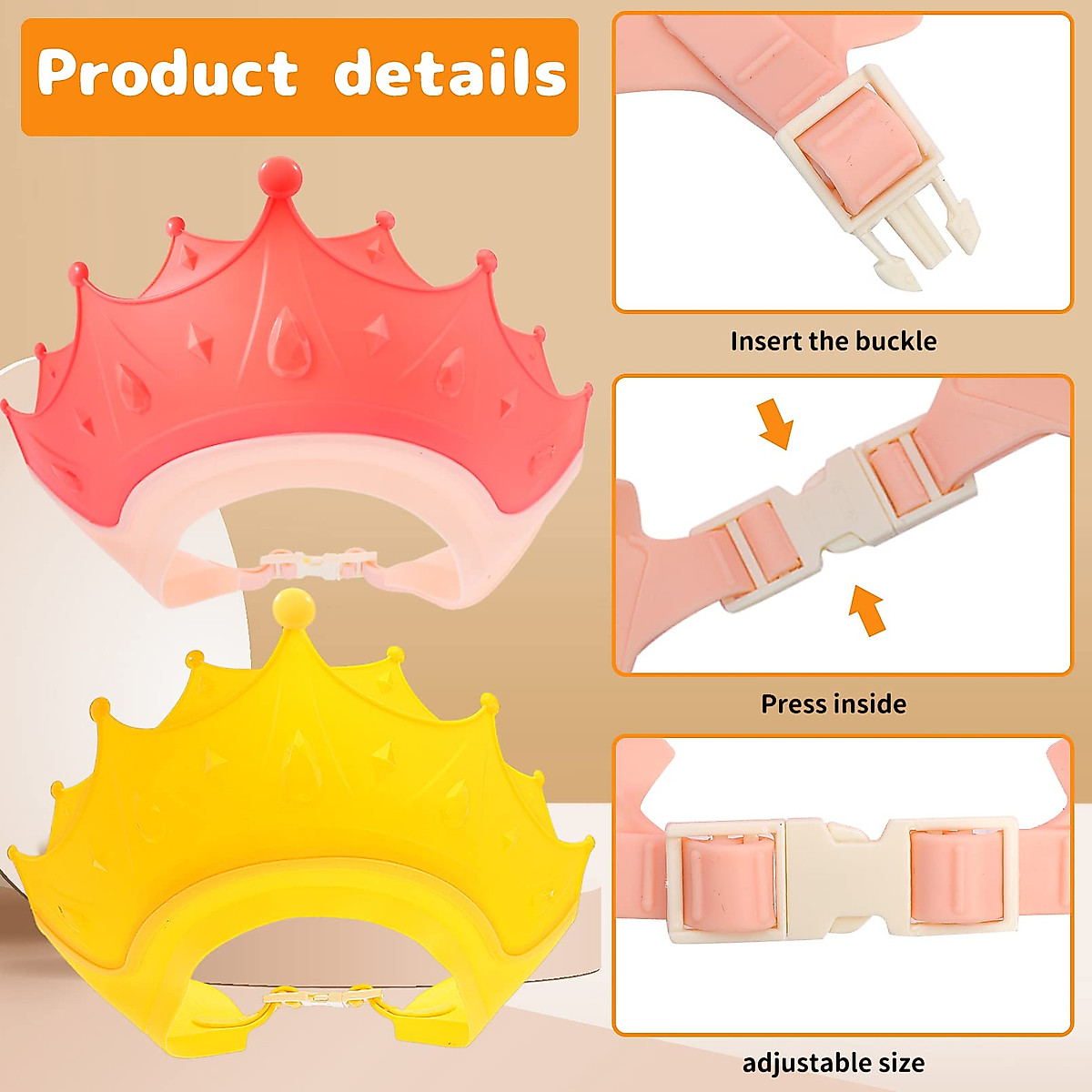 Baby Shower Cap Shield,Adjustable Silicone Bathing Hat,Cute Crown Shape Shampoo Hat,Soft Shower Protection Hat,Funny Hair Washing Shield,Bath Cap Visor Cap for Toddlers Kids Baby Children (Yellow)