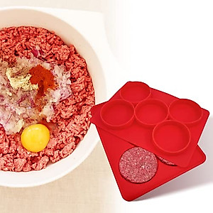 MYLAIM Hamburger Patty Maker,Silicone Burger Press and Freezer Container,5 in 1 Big Multiple Burger Shaper Mold,Meat Slider Shape Trays,Ground Beef Freezer Storage Containers