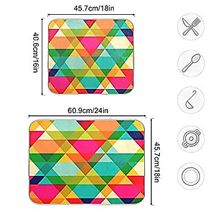 Geometric Colorful Trellis Dish Drying Mat 16"x18" Absorbent Machine Washable Hanging Fast Dry Pad Dish Protective Mat for Kitchen Countertop Heat Resistant Dinner Table Mat
