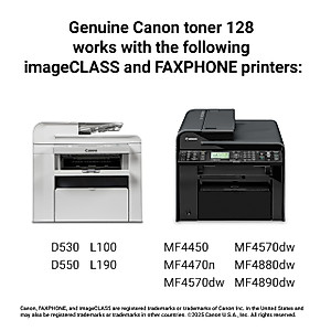Canon Genuine Toner Cartridge 128 Black (3500B001), 1-Pack, for Canon imageCLASS MF4450, MF4500/4700/4800 Series, D500 Series, L100, L190 Laser Printer