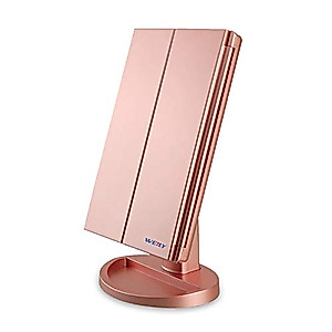 WEILY Lighted Vanity Makeup Mirror 1x/2x/3x Magnification Trifold with 36 LED Lights Touch Screen and USB Charging, 180 Degree Adjustable Stand for Countertop Cosmetic Makeup Mirror(Rose Gold)