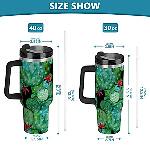 Yasala Car Tumbler with Handle Green Cactus Watercolor Travel Mug Coffee Cup Insulated Beverage Container Mega Cup for Hot Cold Drinking Thermos Water Bottle Cupholder Friendly 40 oz