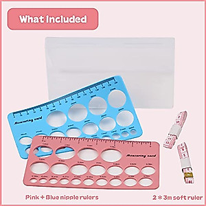 Nipple Rulers for Flange Sizing 4PCS, Breast Pump Shield Nipple Measurement Tool for Flanges with 2 Soft Rulers, Circle Templates Ruler for New Mothers, Silicone, Double Side Print, 100% BPA Free