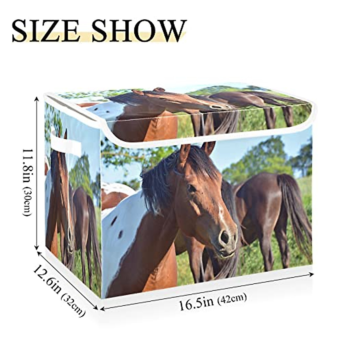 Kigai Storage Basket Funny Horse Storage Boxes with Lids and Handle, Large Storage Cube Bin Collapsible for Shelves Closet Bedroom Living Room, 16.5x12.6x11.8 In