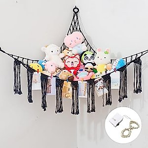 Jiuxqt Stuffed Animal Hammock toy organizers and Storage Boho Furniture Stuffed Animals Corner Hanging Kids Room Decor Hammock for Stuffed Animals Net Toy Hammock Toy Storage Black 1 Piece