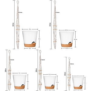 GARDIFE Hanging Planters for Indoor Plants,5Pcs Hanging Basket for Indoor Boho Home Decor,Macrame Plant Hanger,35 Inches,29Inch,23Inch, Ivory,Self Watering Planters, 7/6.5/6/5.5/5 Inch,White&White