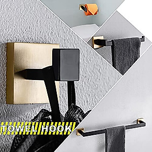 TURS 4-Piece Bathroom Hardware Set Matte Black and Brushed Gold Towel Bar Holder Set Hand Towel Holder Toilet Paper Holder Towel Hooks,Stainless Steel Wall Mounted