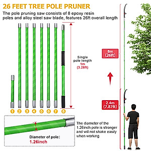 26 Feet Tree Pole Pruner Manual Branches Trimmer Tree Branch Garden Tools Loppers Hand Pole Saws Extendable Height