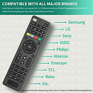 Universal TV Remote Control Replacement for Samsung LG Sony,Philips,Hisense,TCL,Insiginia,Toshiba,Emerson,Vizio,Roku Smart TVs and More Brand, Remote Simple Setup 3 Device(TVs/Streaming Players/Audio)