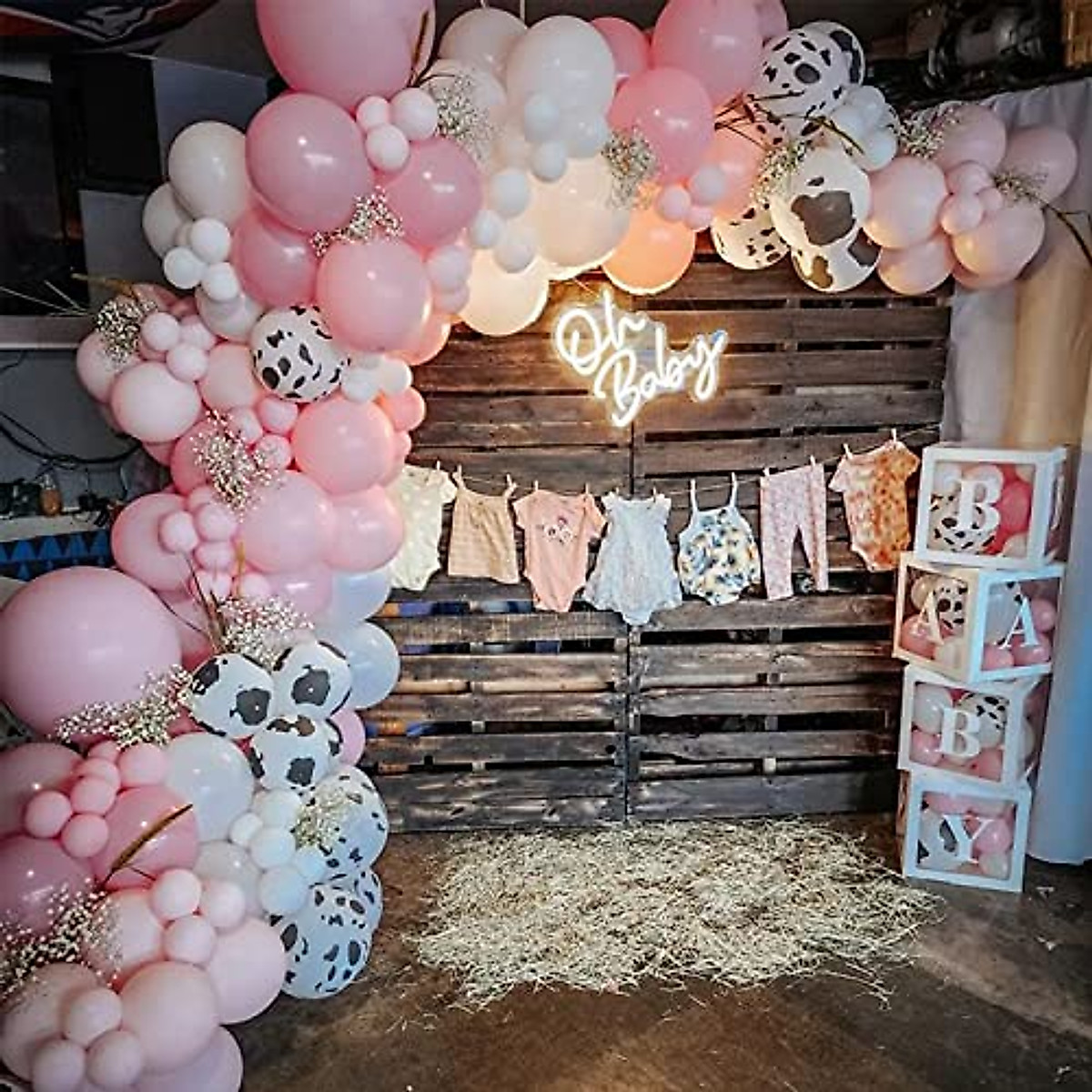 137PCS Cow Balloon Garland Arch Kit with Pink White Cow Print Balloons for CowBoy CowGirl Themed Party Baby Shower Farm Birthday Party Decorations