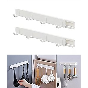 Oraony Ugrade Adhesive Kitchen Utensil Sliding Rack, Wall Mounted Rack Hook Hanger Saving Space No Drilling for Kitchen Refrigerator Door Washer Microwave Bathroom Bedroom (2Pcs)