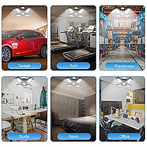 2 Pack LED Garage Lights, 4 +1 Panels 120W 15000LM-6500K Adjustable Ceiling Garage Light with E26/E27 Screw Base Deformable Lighting for Garage Barn Workshop Warehouse Residential High Bay Light