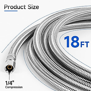 JUWO 18 FT Refrigerator Water Line, 1/4 Inch Compression Stainless Steel Ice Maker Hose Connector, For Medium-sized Residences with Long Distance