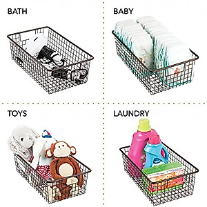 mDesign Metal Wire Food Storage Basket Organizer with Handles for Organizing Kitchen Cabinets, Pantry Shelf, Bathroom, Laundry Room, Closets, Garage - Omni Collection, 8 Pack, Bronze