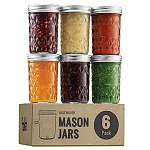 Paksh Novelty Mason Jars - Food Storage Container - 6-Pack - Airtight Container for Pickling, Canning, Candles, Home Decor, Overnight Oats, Fruit Preserves, Jam or Jelly