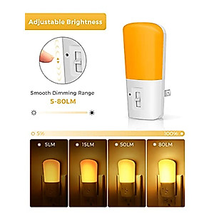 LOHAS Amber Night Light, Dimmable Plug in LED, Yellow Night Light with Dusk to Dawn Sensor, Kids Night Lights for Bedroom, 5-80LM Sleep Aid No Blue Light for Nursery, Hallway, Kitchen, Stairway, 2Pack