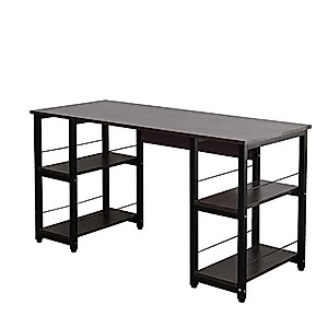 Computer Desk, Computer Desk with Shelves, 55 inches Office Desk with 4 Storage Shelves, Large Space Home Office Desks Trestle Desk Workstations, Modern Desk Writing Desk for Home Office (Black)