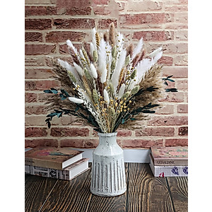 126pcs Dried Pampas Grass Decorations, Dried Flowers, Dried Bouquet in Vase, Reed Grass Bouquet for Bohemian Floral Home Wedding, Table Centerpieces, Rustic Farmhouse Decor. (Vase Not Included)
