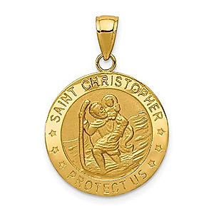 IceCarats 14K Yellow Gold Saint Christopher Medal Patron of Travelers Athletes Protection Necklace Christian Religious Pendant Faith Charm 28mm x 19mm Only