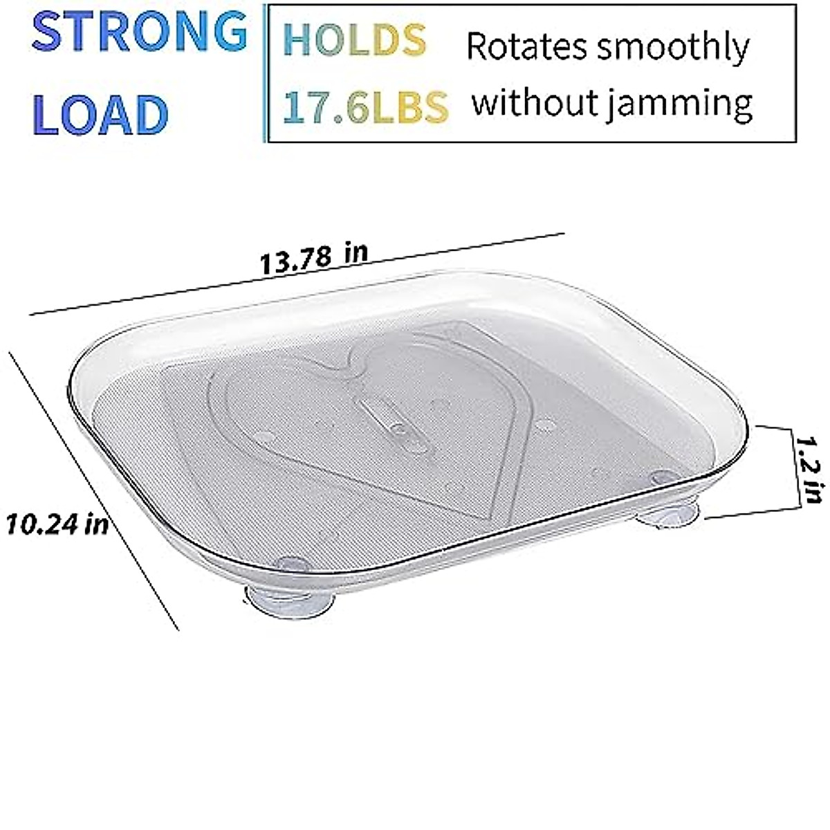 Square Lazy Susan for Refrigerator,Countertop Condiment Storage Rack Turntable Organizer for Rectangular Long & Oblong Tables,Household Rotating Rack for Kitchen, Bedroom (13.78" 10.24")
