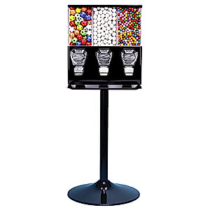 Vending Machine - Commercial Gumball and Candy Machine with Stand - Black Triple Vending Machine with Interchangeable Canisters - Coin Operated Candy Dispenser and Gumball Machine - Vending Dispenser