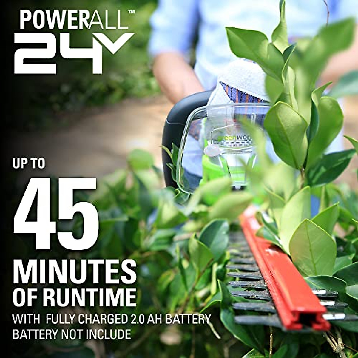 Greenworks 24V 22" Cordless Hedge Trimmer, 2.0Ah Battery and Charger Included