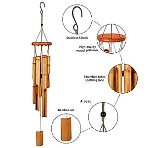 Bamboo Wind Chimes-30'' Wooden Wind Chimes for Outdoor & Indoor,Garden, Yark,Patio and Home Décor (30inch)