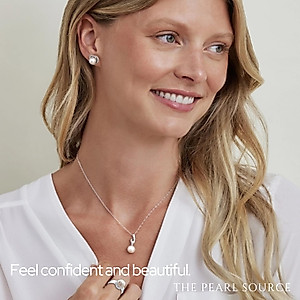 The Pearl Source 8-8.5mm Genuine White Japanese Akoya Saltwater Cultured Pearl Ashley Ring for Women