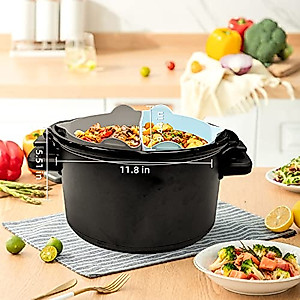 Silicone Crock Pot Liner-Crockpot Divider Insert Fit 6-8 Quarts, Reusable Slow Cooker Silicone Liner, Foldable&Dishwasher Safe (Blue+Grey)