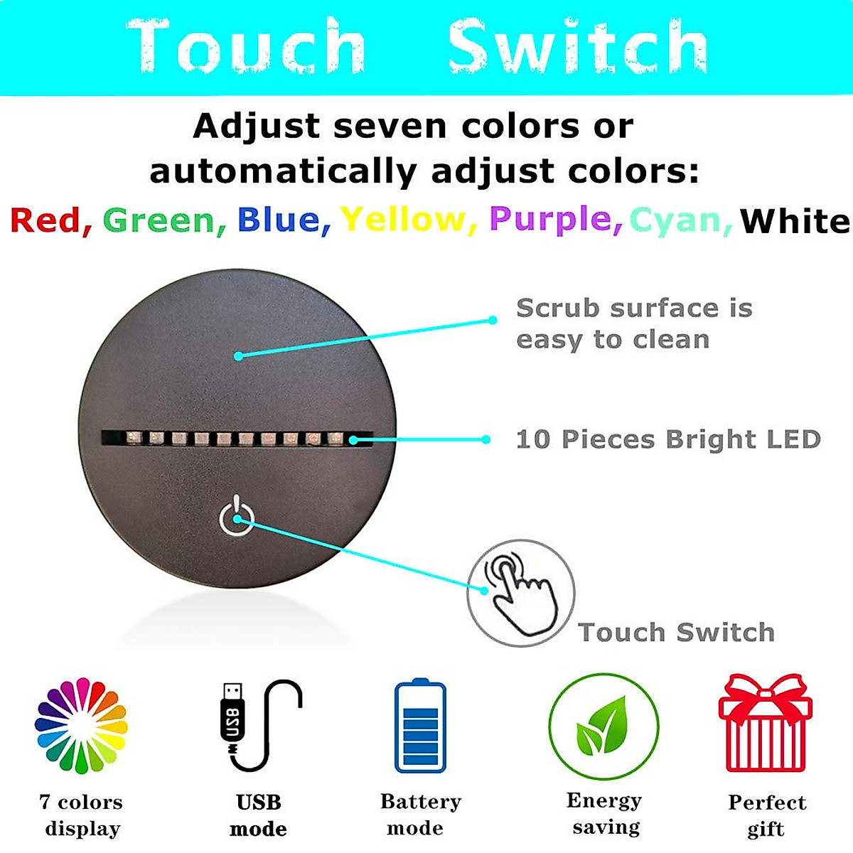 i-CHONY Cat Gift Night Light for Kids,Auto 7 Colors Changing Cat Table Lamp,3D Illusion Bedside Lamp,Cute Cat Gifts for Women Teens Boys Girls Birthday Christmas Gifts