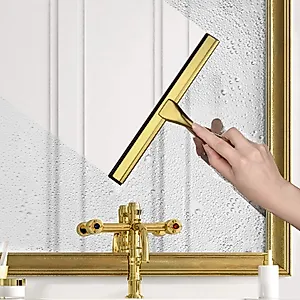 HIWARE All-Purpose Shower Squeegee for Shower Doors, Bathroom, Window and Car Glass - Brass, Stainless Steel, 10 Inches