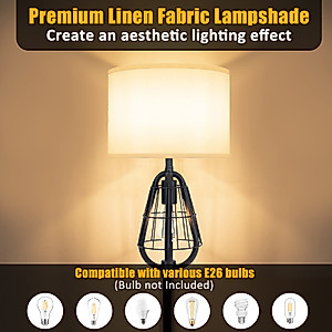 Farmhouse Floor Lamp with Night Light - Modern Standing Lamp for Living Room, 2-Light Industrial Tall Lamp with White Drum Shade, Black Pole Light & Stand up Lamp for Bedroom Office,Home, Reading