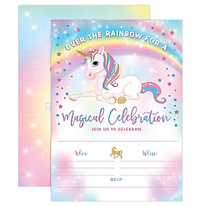 Your Main Event Prints Unicorn Birthday Invitation - Unicorn Party Invite - 20 Fill-In Style Invitations - Envelopes Not Included