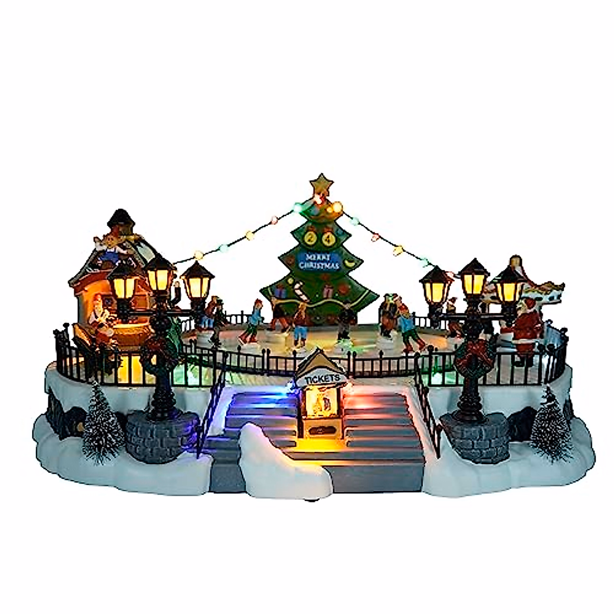 YQQY Skating Christmas Village - Animated Musical Winter Snow Village with 7 Moving Skaters - Indoor Decorations for Home Tabletop Gift