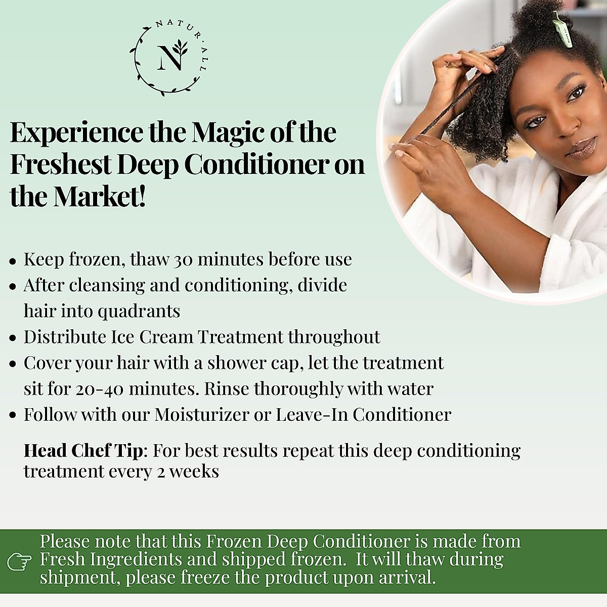 NaturAll 4 Oz. Deep Conditioning Hair Mask - Hydrating Ice Cream Treatment for Dry, Damaged Hair Growth - Ideal for All Hair Types (Avocado & Kiwi)