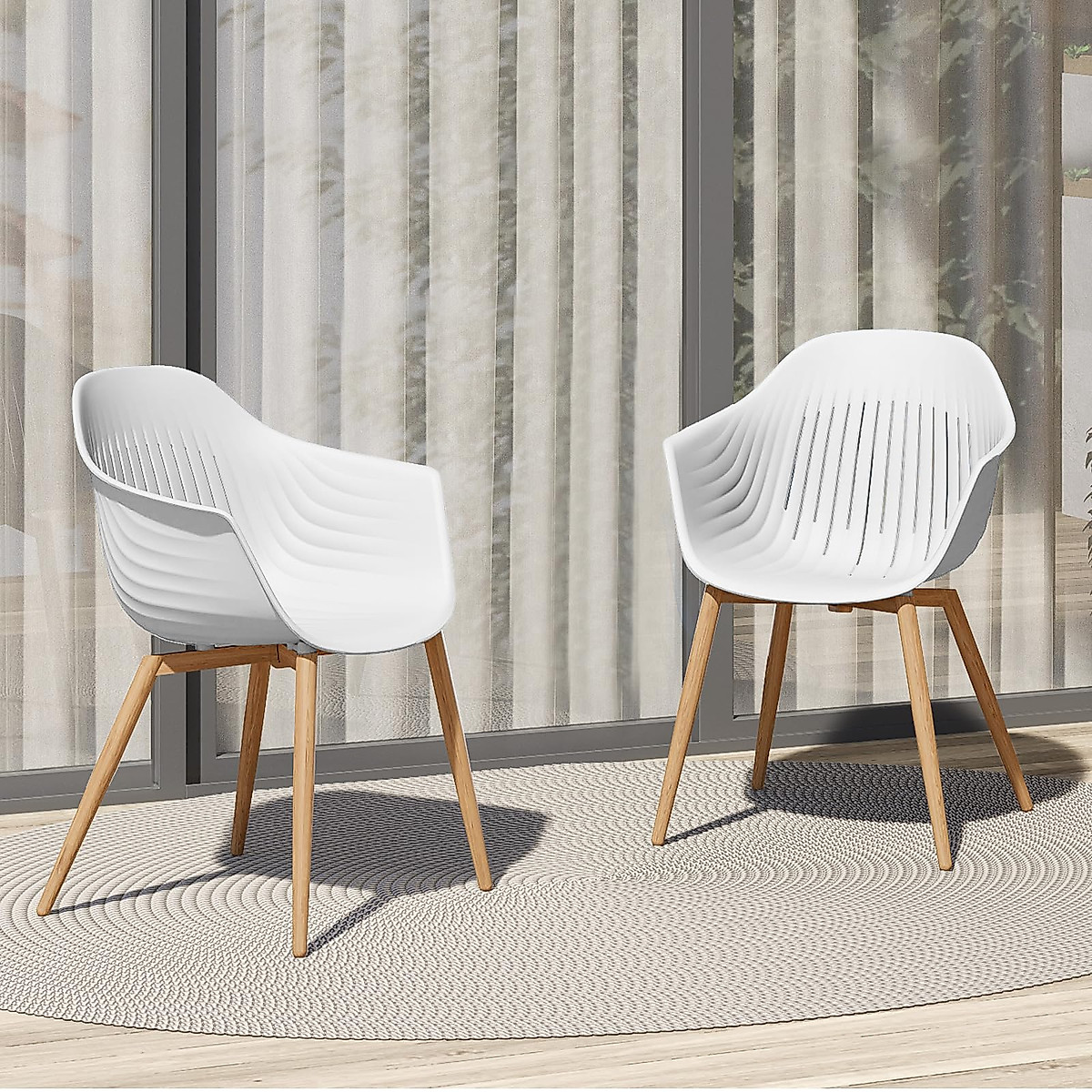 Grand patio Outdoor Dining Chairs Set of 4 Indoor Outdoor Modern Recycled Plastic Dining Chair, Rust Free Frame, Woodgrain Legs, Whale Modeling Design for Kitchen, Dining (Light Gray)