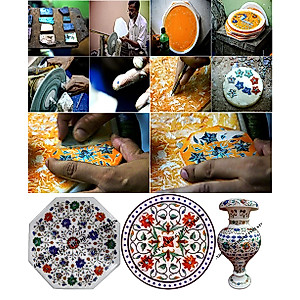 Pietra Dura Natural Black Marble Round 33" x 33" Inch Coffee Table Top, Black Marble Round Dining Table Top, Marble Centre Table Top, Piece Of Conversation, Family HeirLoom