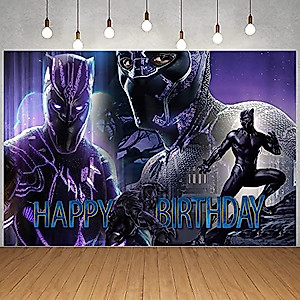 Black Panther Party Backdrop, Black Birthday Party Supplies, Party Decorations for Boy and Girls, Happy Birthday Banner Party Decorations Photography Background (Black)