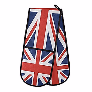 AUUXVA Double Oven Mitts British Union Jack Flag Stripe Heat Resistant Gloves Cooking Quilted Potholder for Kitchen BBQ Baking Grilling Microwave