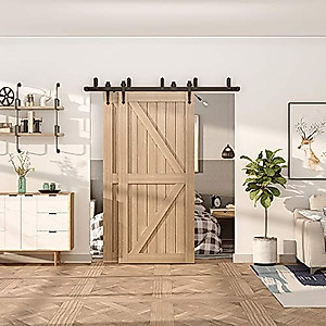 ZEKOO 8FT Bypass Barn Door Hardware Kit Double Bypass Barn Door Hardware Double Track Black Roller Hanger