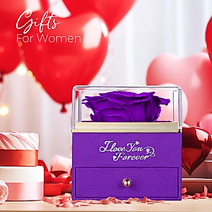 NEWNOVE Mothers Day Gifts - Preserved Real Purple Rose with Angel Wings Necklace - Flower Gifts for Women Wife Girlfriend Mom and Grandma, Anniversary Birthday Gifts for Women