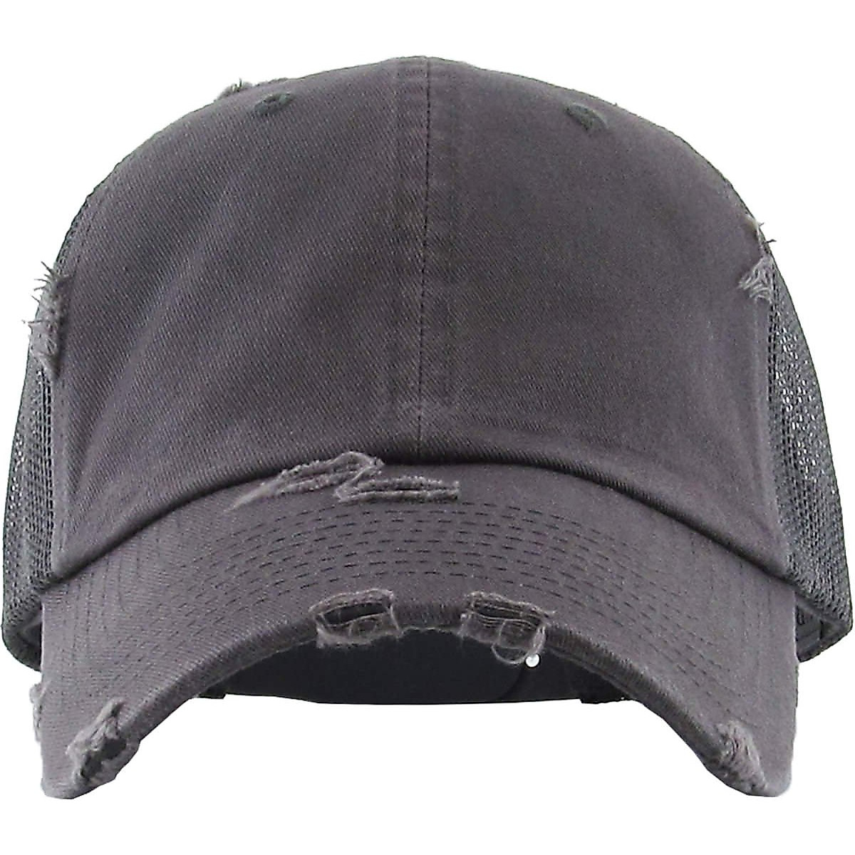 Funky Junque Distressed Low Profile Vintage Polo Style Trucker Dad Hat - Dark Grey
