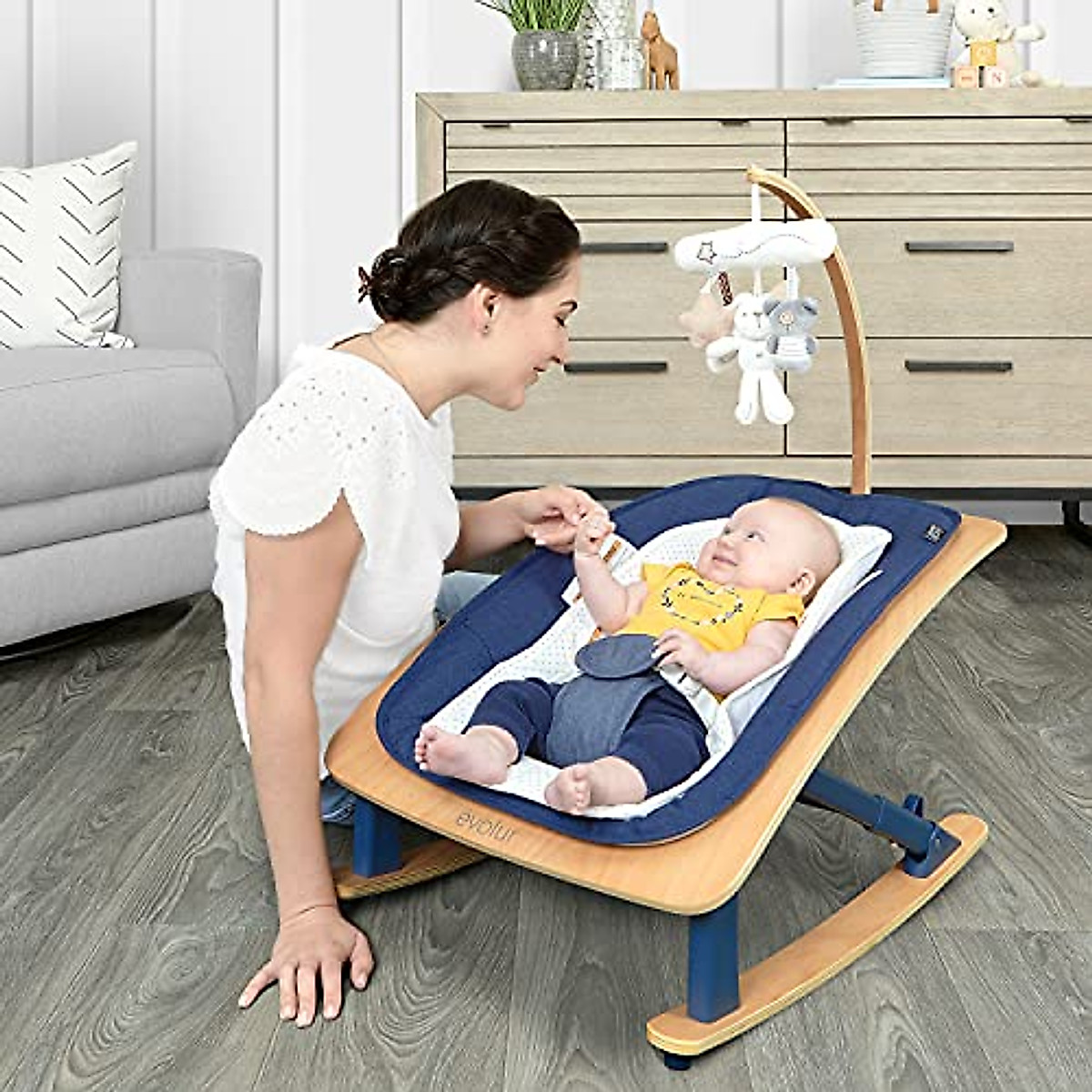 Evolur Tory 2-in-1 Rocker & Chair, Blue