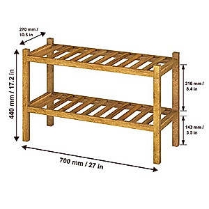 INTERBUILD Acacia Solid Wood Shoe Storage Organizer 2-Tier Stackable Shoe Rack, Golden Teak
