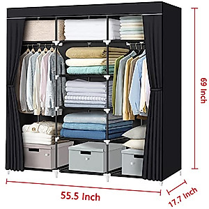 LOKEME 61 Inch Bundle with 55.5 Inch Portable Wardrobe Closet, Closet Oraganizr with 5 Hanging rods, Dust-Proof Cover, Non-Woven Fabric