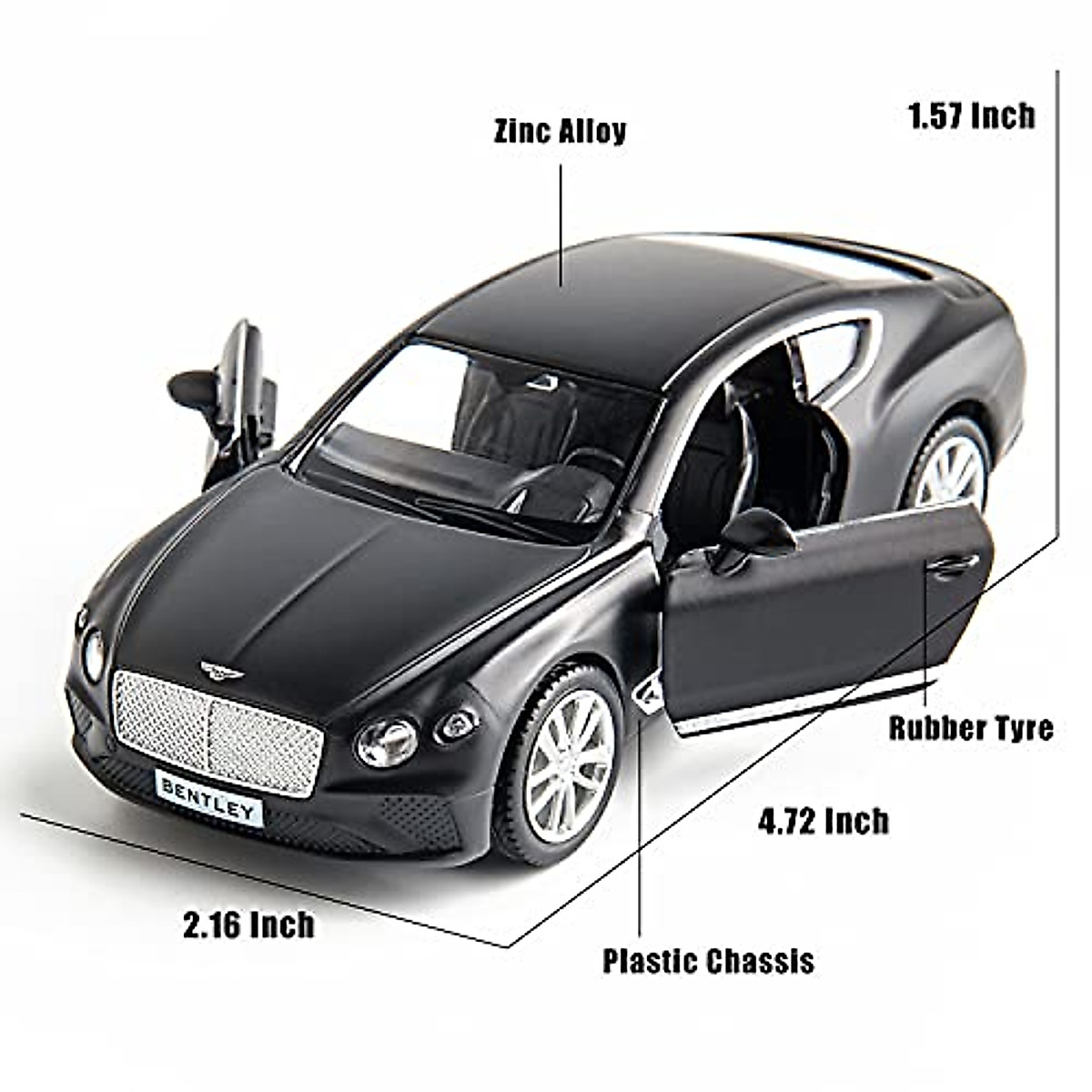 RMZ City 1:36 for Diecasting Alloy Car Model Bentley Continental GT Toy Car, Pull Back Vehicles Toy Car for Toddlers Kids Boys Girls Gift Black