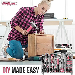 Hi-Spec 54pc Pink Home DIY Tool Kit Set for Women, Office & Garage. Complete Ladies Basic House Tool Box Set