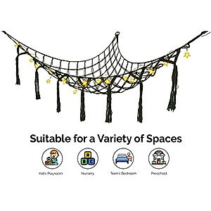 Stuffed Animal Net or Hammock Jumbo - with Warm White LED String Star Lights, Wall Hooks- Stuffed Animal Hammock - Squishmallow Net - Corner Net for Stuffed Animals for Wall - (X-Large - Army Green)