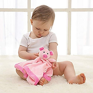 Apricot Lamb Stuffed Animals Security Blanket Pink Pig Infant Nursery Character Blanket Luxury Snuggler Plush (Pink Pig, 14 Inches)