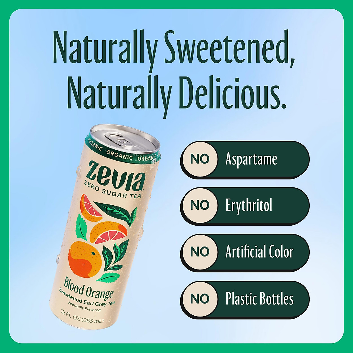 Zevia Organic Sugar Free Iced Tea, Earl Grey Tea Blood Orange, 12 Fl Oz (Pack of 12)